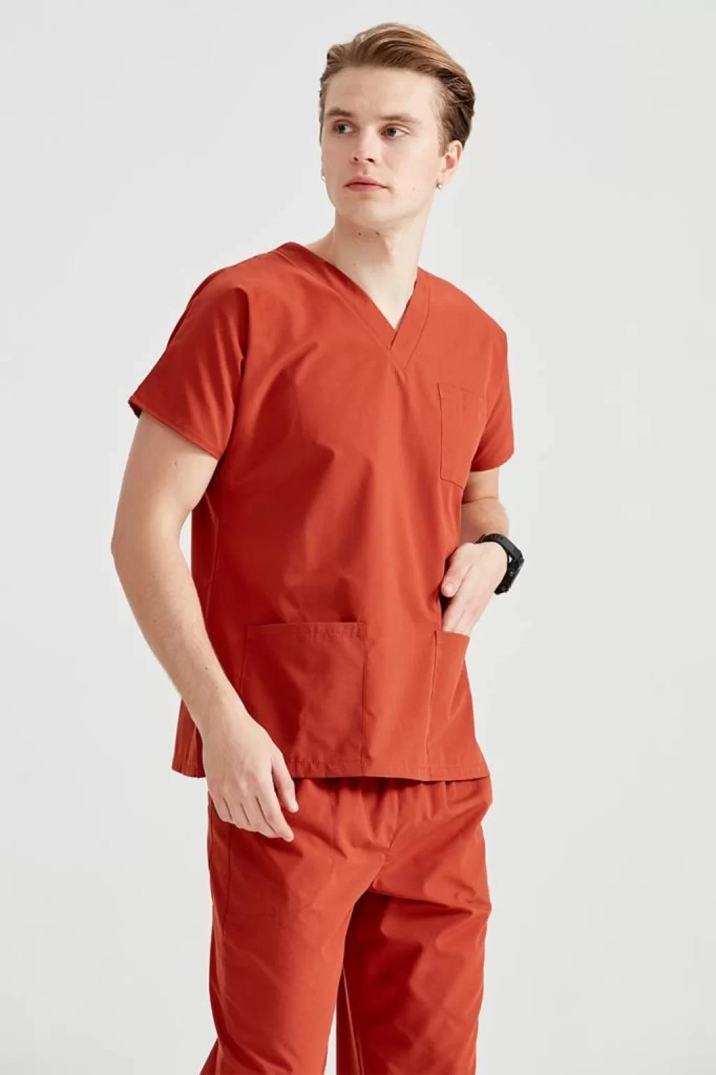 Terracotta Color Lycra Fabric Surgical Set V Neck Form