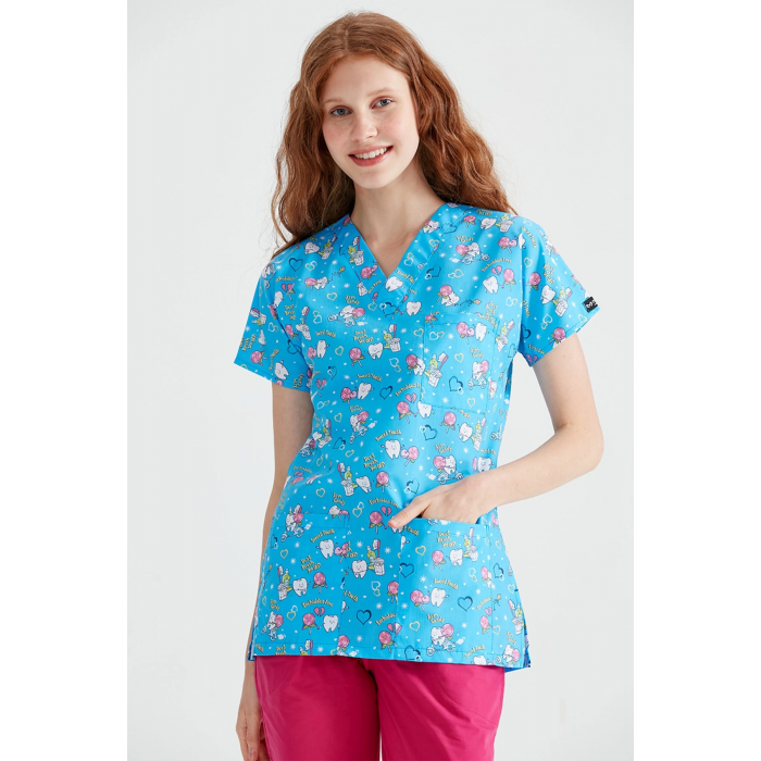 Unisex Blue Tooth Pattern Single Top Terry Cotton Thin Fabric Kit