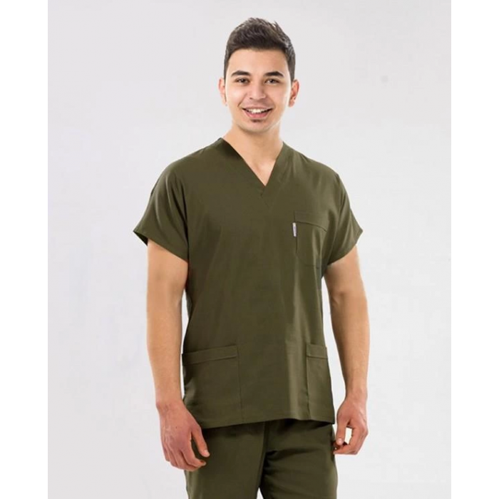 Henna Green Single Color Lycra Fabric Surgical Team V-Neck Uniform