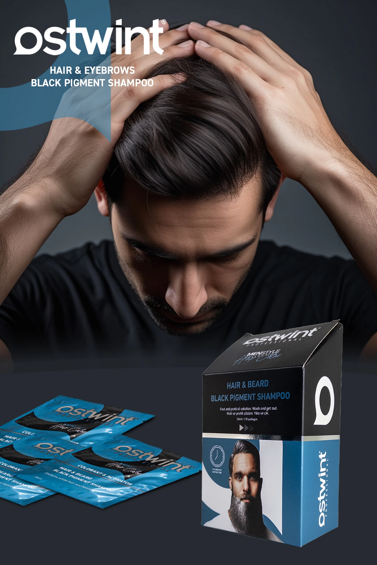 Ostwint Saç Siyahlaştırıcı Erekek Şampuan, 10’lu Saşet (25ml x 10 ...