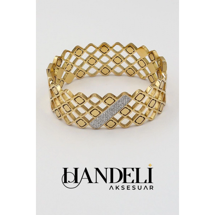 Tanos Model Taşlı Gold Altın Kaplama Çelik Bileklik