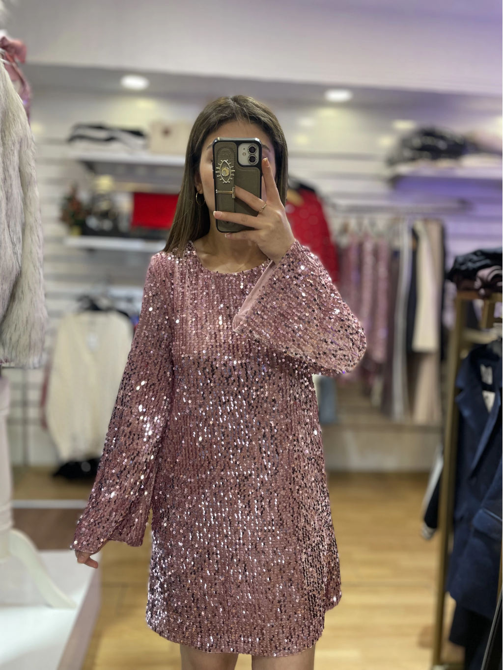 Kurdele detaylı pul payet elbise