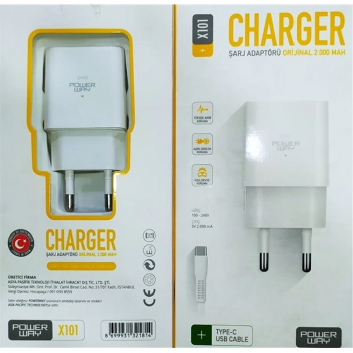 POWERWAY X101 2.1A TYPE-C ŞARJ SETİ