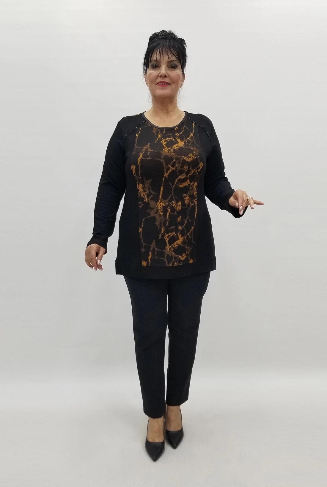 Miraggio Büyük Beden Bluz 99242 SİYAH/TABA