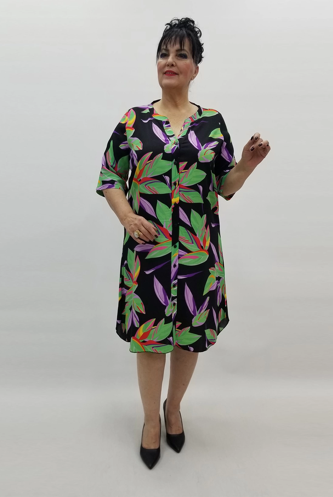 Miraggio Büyük Beden Elbise 99264 SİYAH/YEŞİL