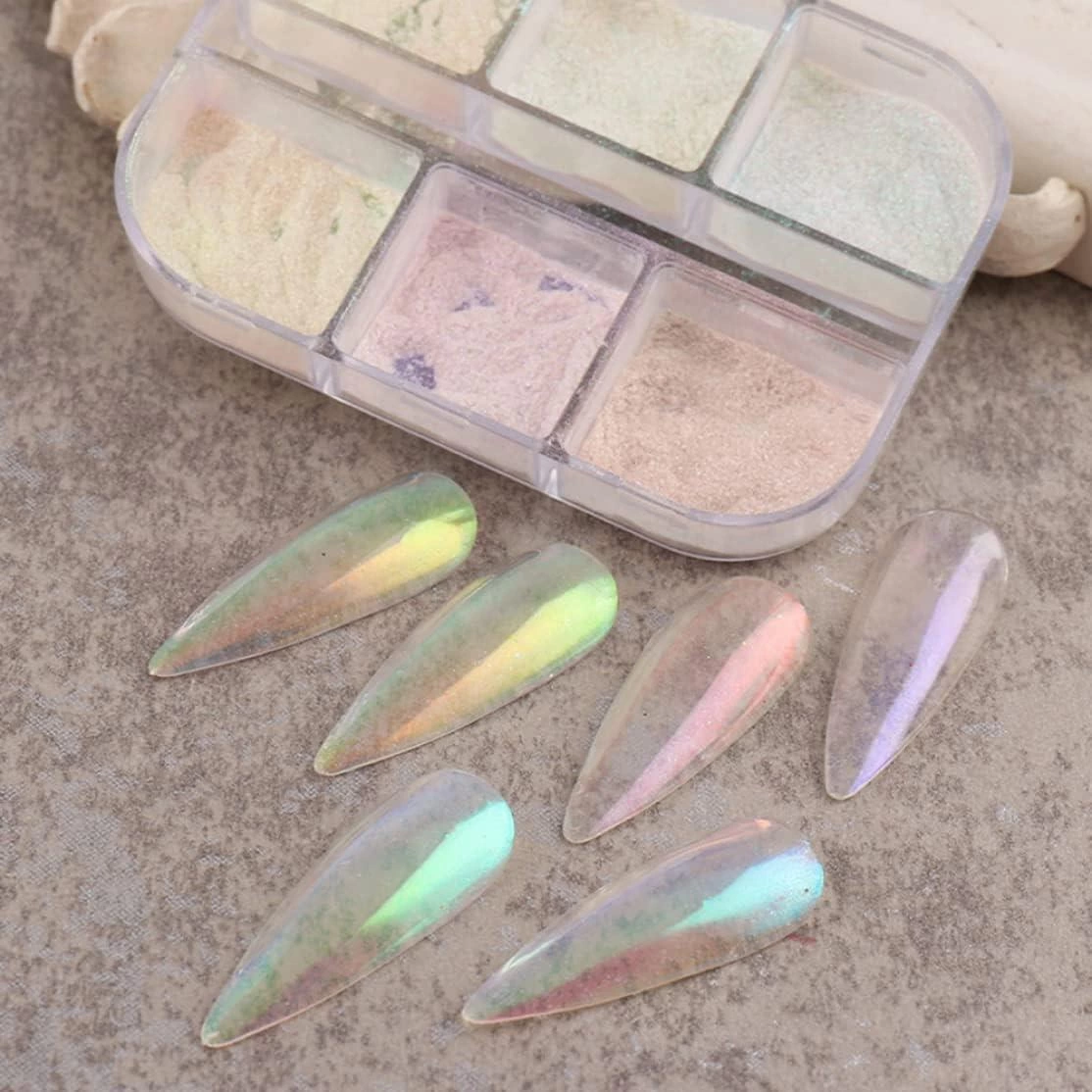 Nail Art Tırnak Süsleme İnci Tozu 6lı Set Ayna Tozu