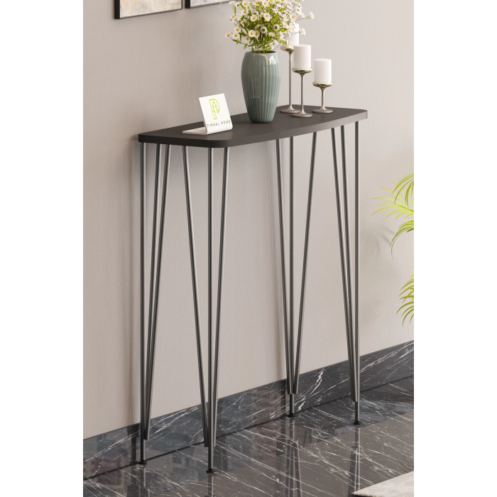 120 cm Antresit Gri Dresuar Kahve Köşesi Konsol Modern Raf Metal Boru ...