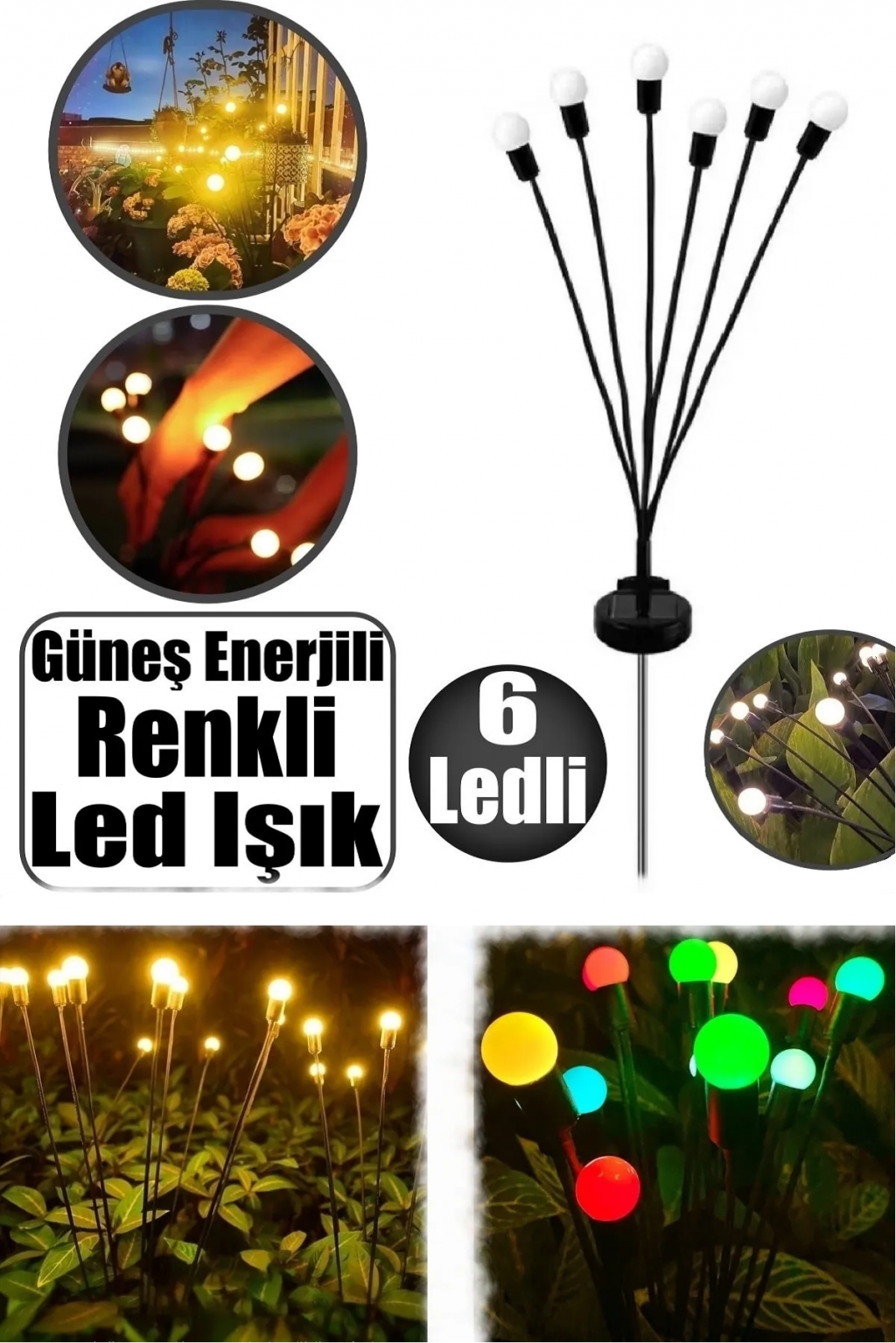 6 Led'li Güneş Enerjili Bahçe Çiti Aydınlatma Lamba Solar Renkli Işık ...