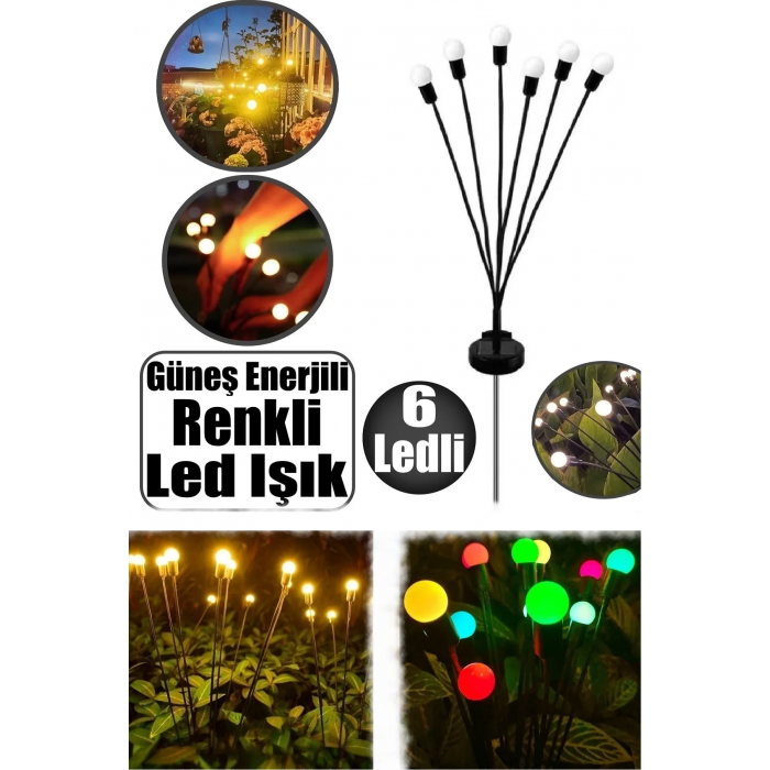 6 Led'li Güneş Enerjili Bahçe Çiti Aydınlatma Lamba Solar Renkli Işık ...
