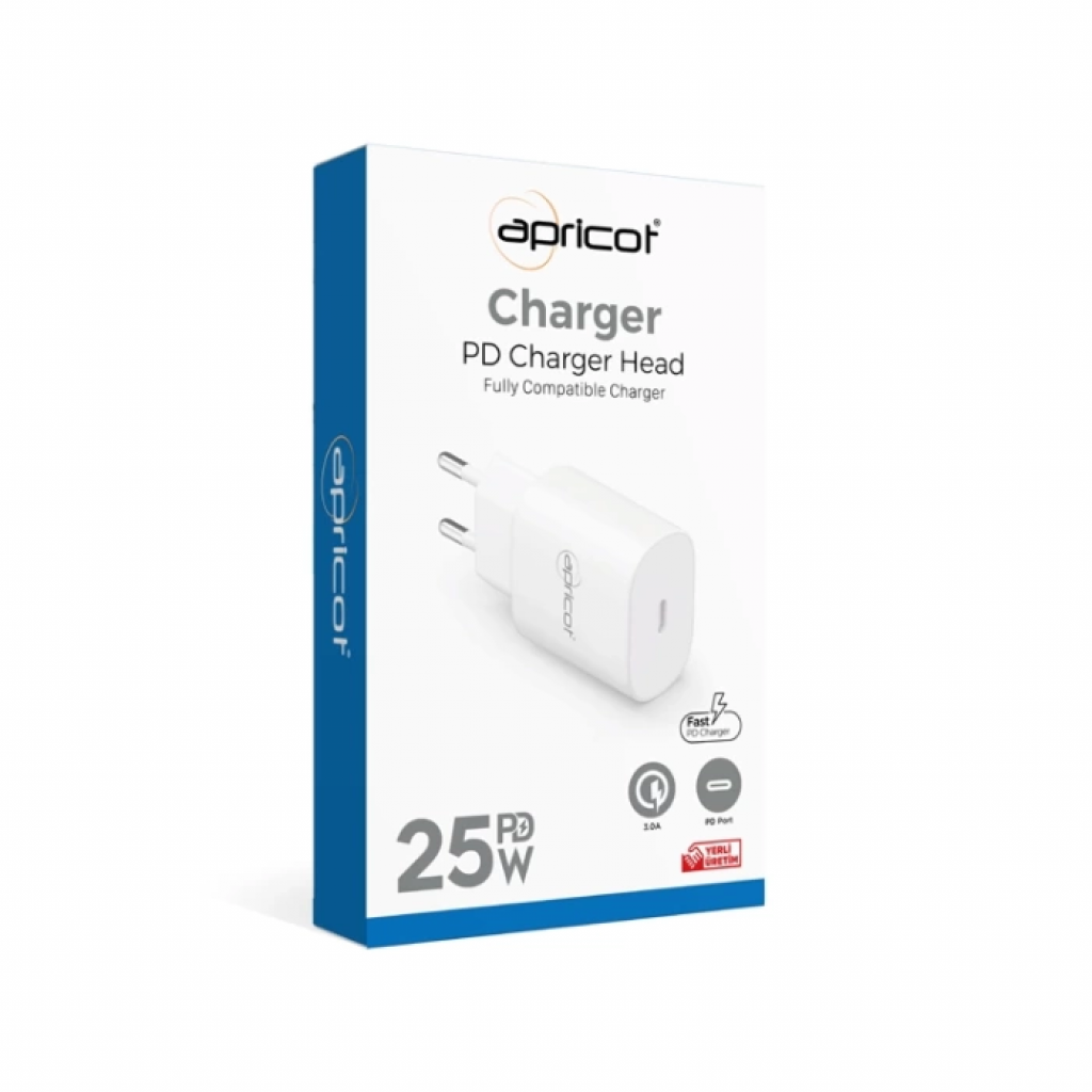 APRİCOT APC-PD25 TYPE-C 25W + BEYAZ EV SARJ ADAPTÖRÜ