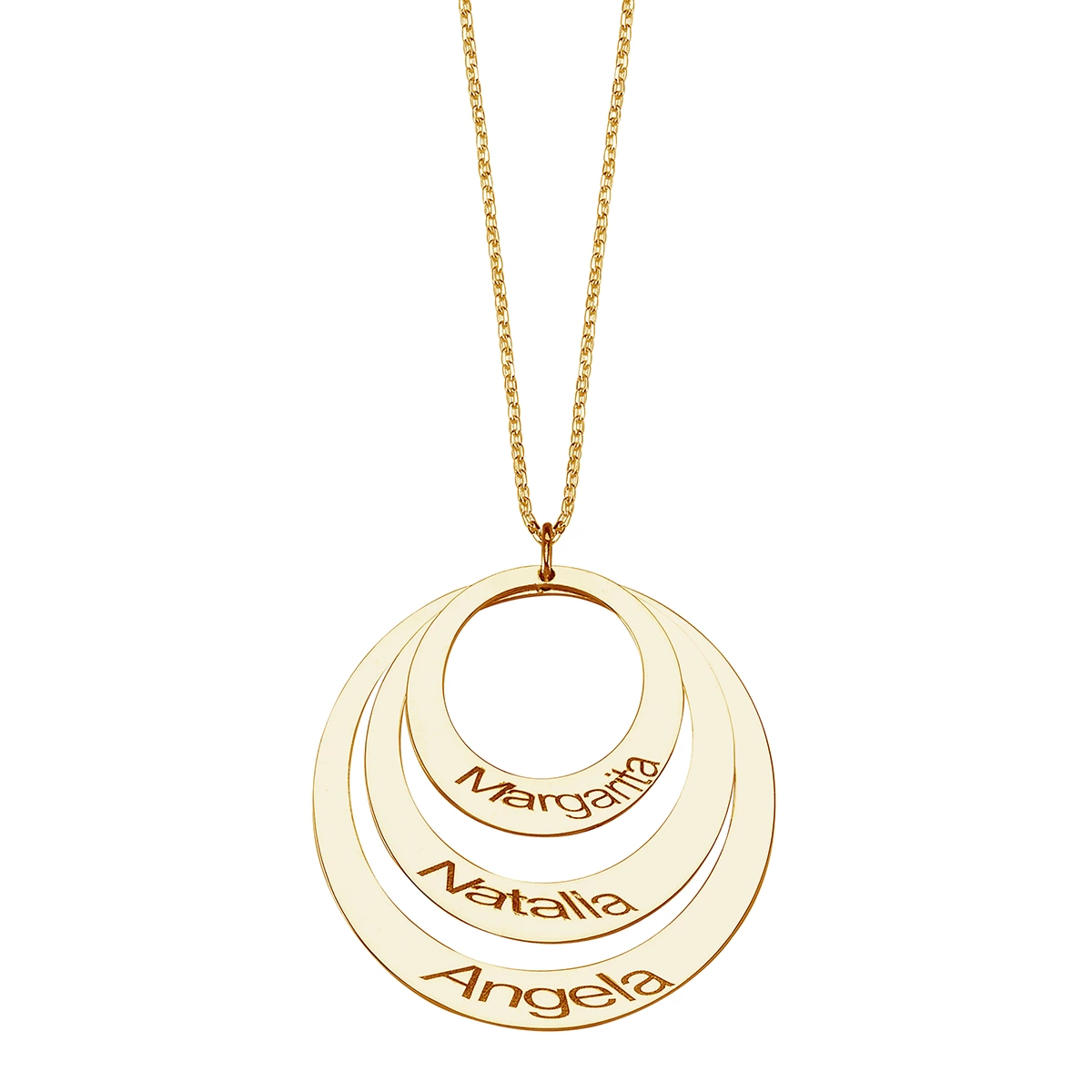 Lazer Kesim Plaka İsimli İç İçe Geçmiş Halka Kolye