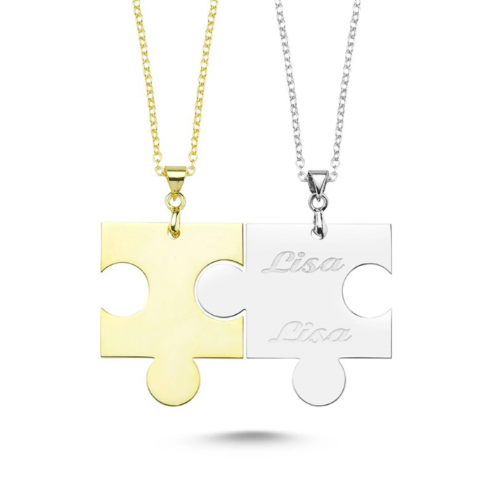 Lazer Kesim Puzzle Çift Kolye