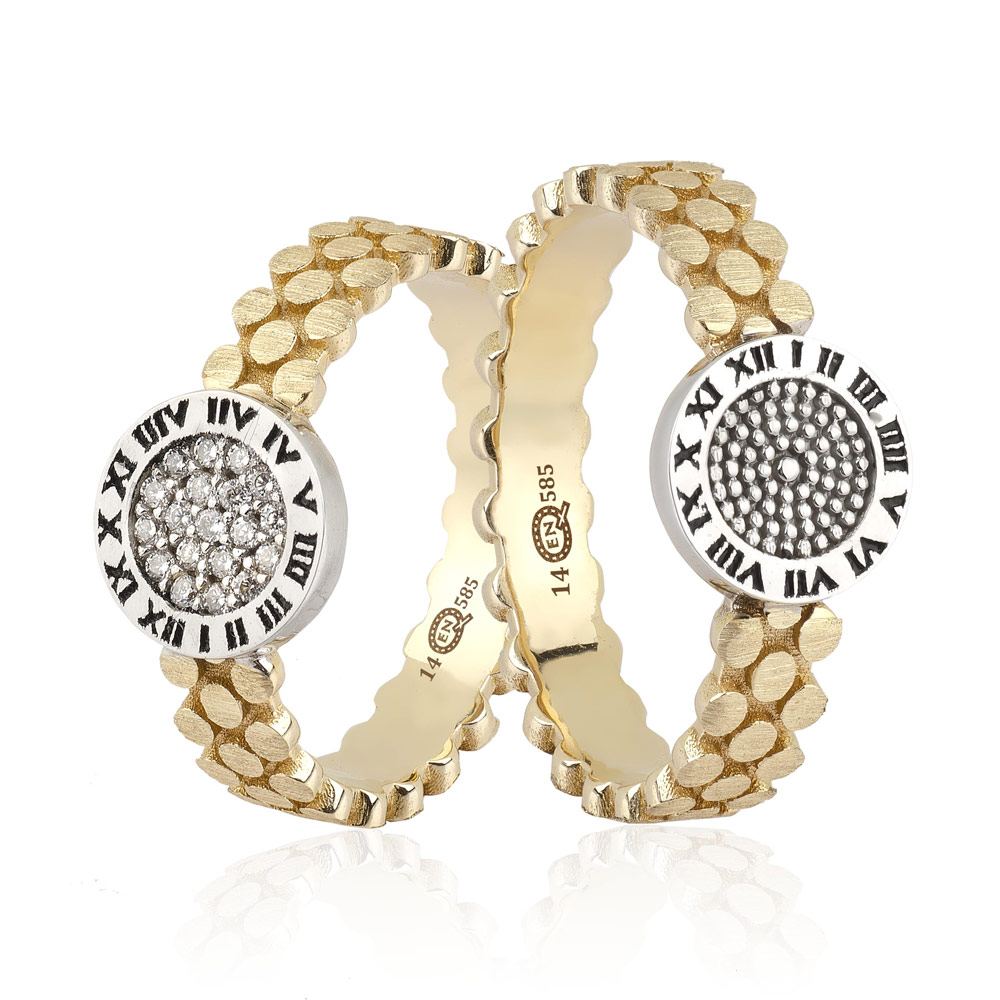 İki Renk Altın Roma Rakamı Detaylı Erkek Alyans | QCO0042