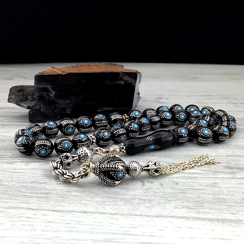 YOĞUN GÜMÜŞ İŞLEMELİ ERZURUM OLTU TAŞI TESBİH | İpek Silver