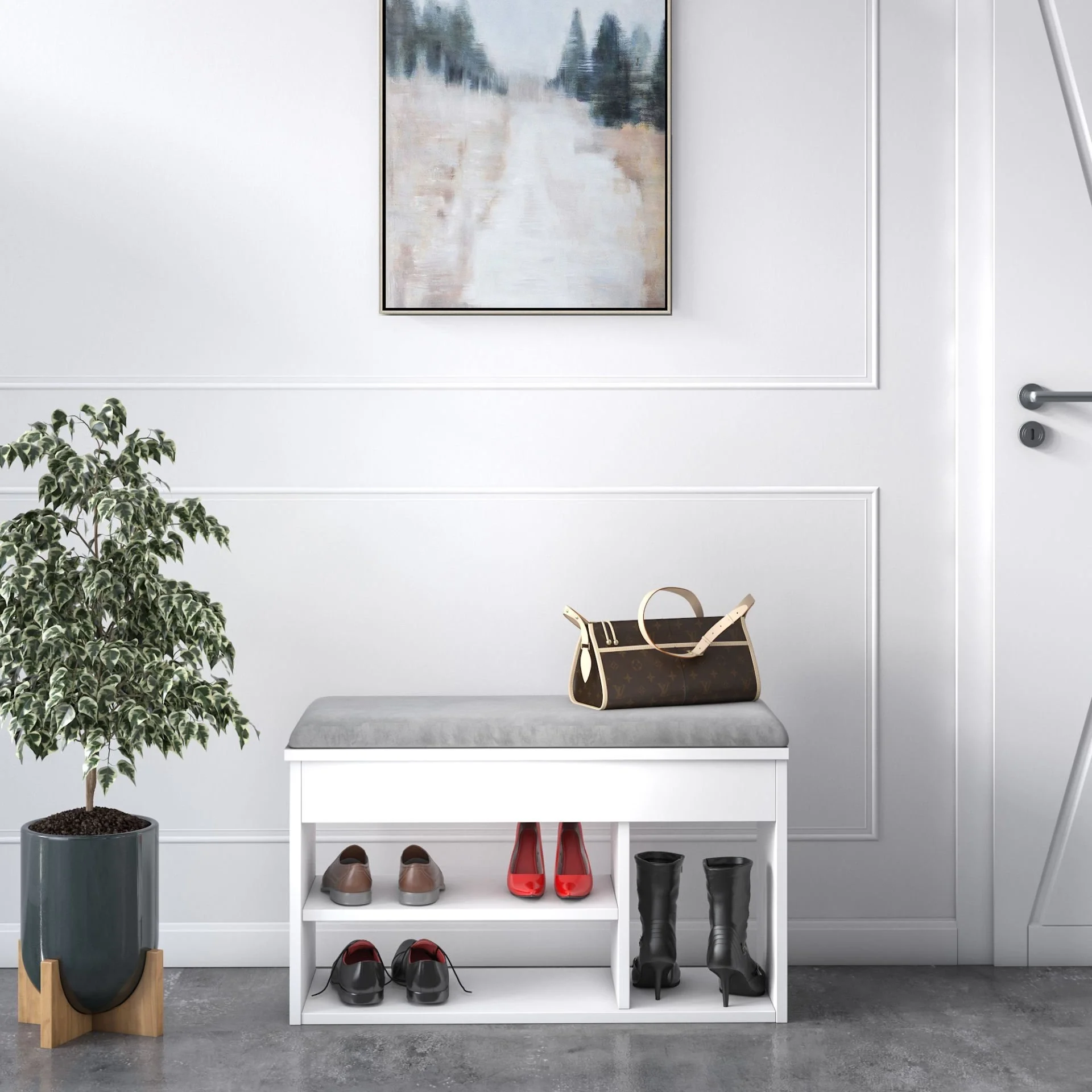 Pera Cushioned Shoe Cabinet White
