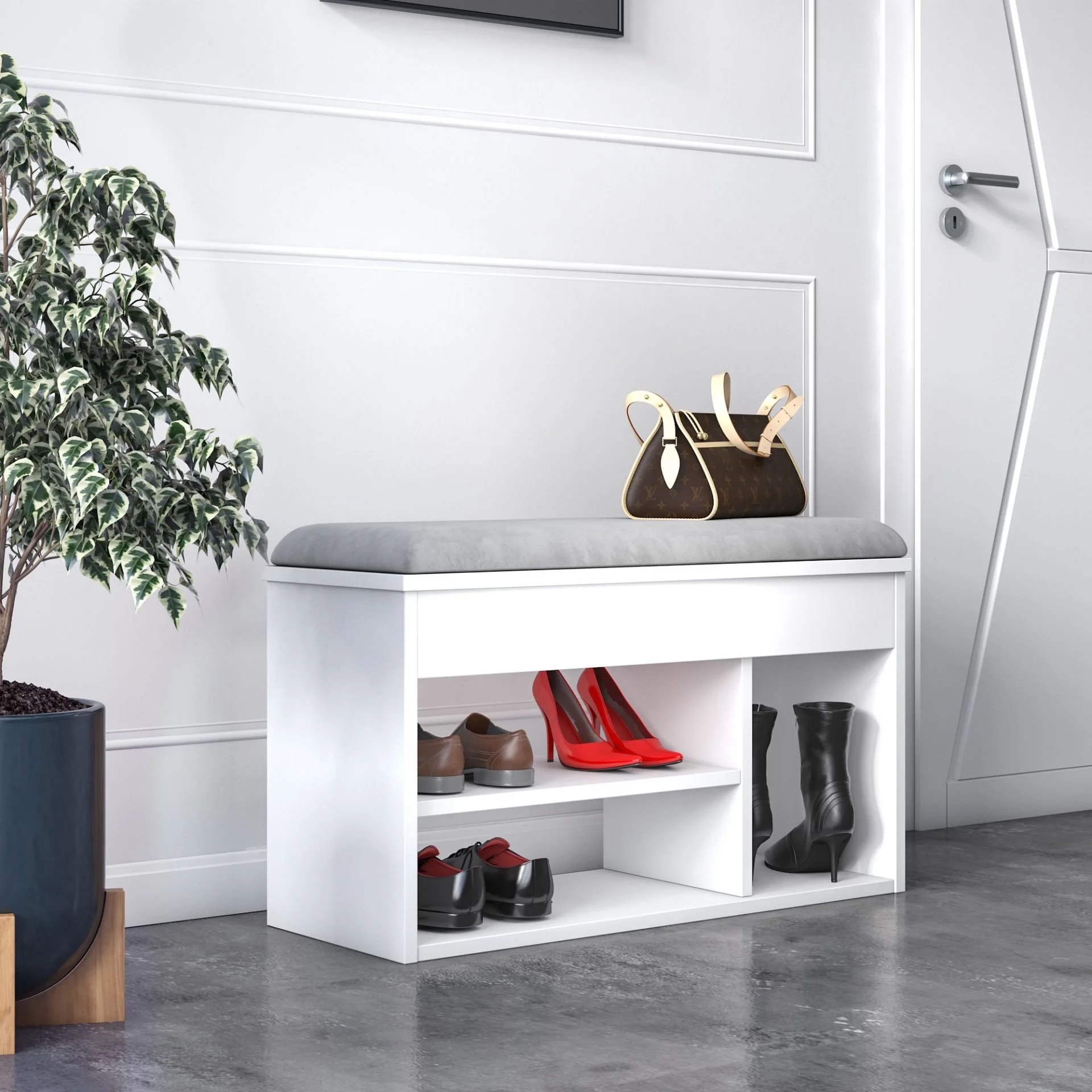 Pera Cushioned Shoe Cabinet White