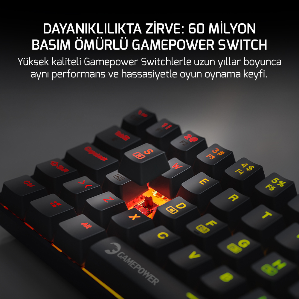 Klavye Gamepower Lyra Rgb 60m Mekanik Blue Switch Siyah