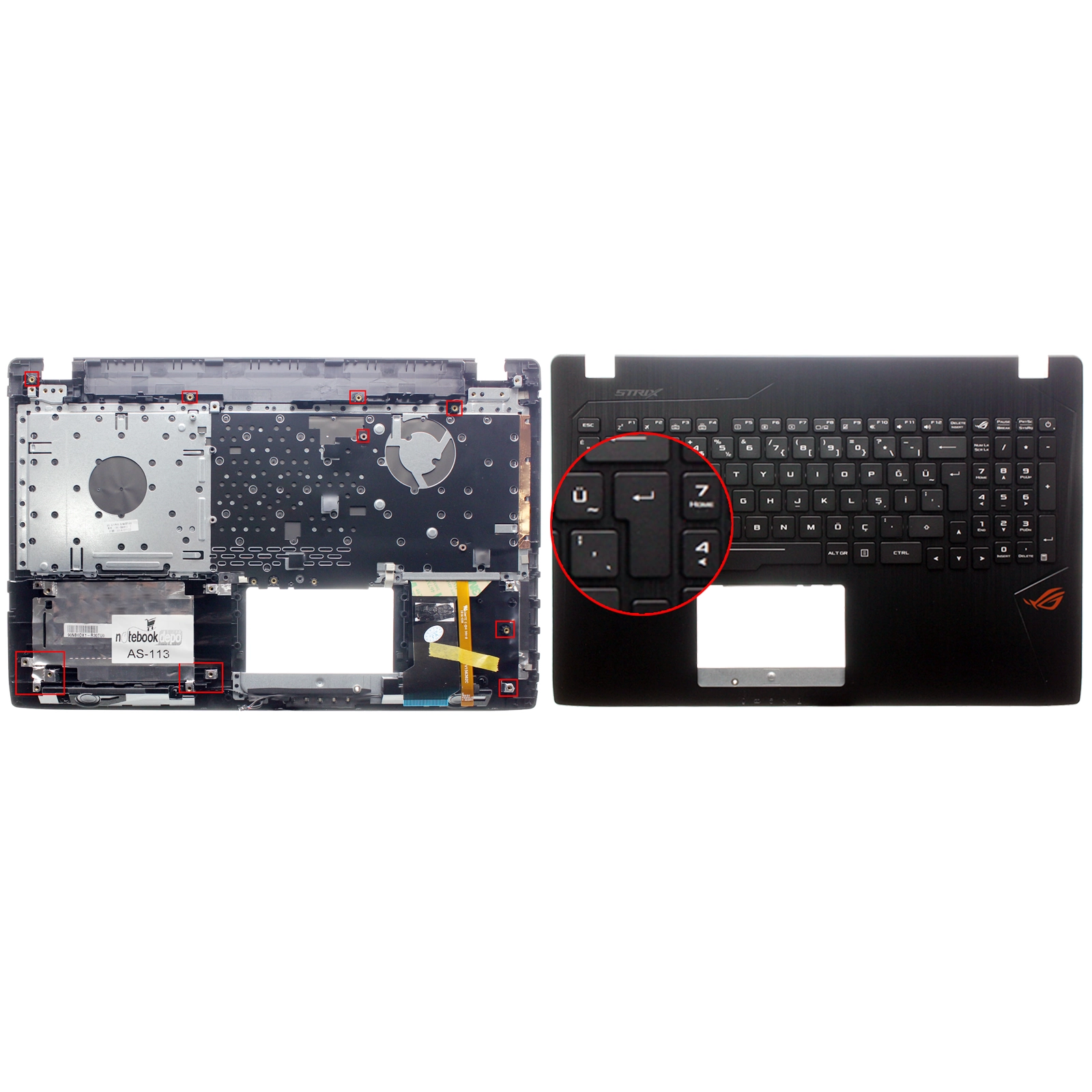 Asus ROG FX553VD, FX753VD, FX553VE Üst Kasalı Klavye (Siyah TR) Satın ...