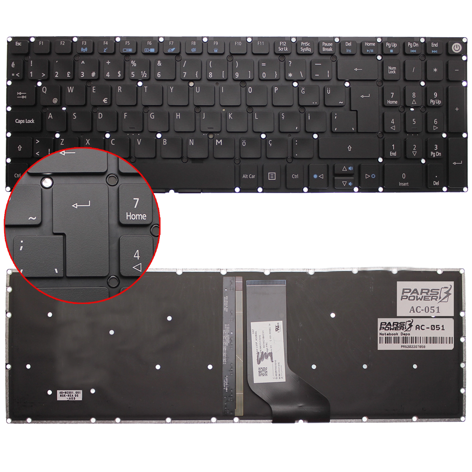 Acer Aspire E5-522-82C2, E5-522-82CX Notebook Klavye Işıklı (Siyah TR ...