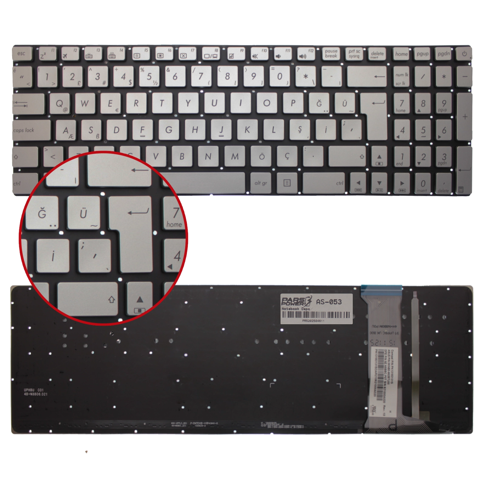 Asus VivoBook Pro N552V, N552VW, N552VX Notebook Klavye Işıklı (Gümüş ...