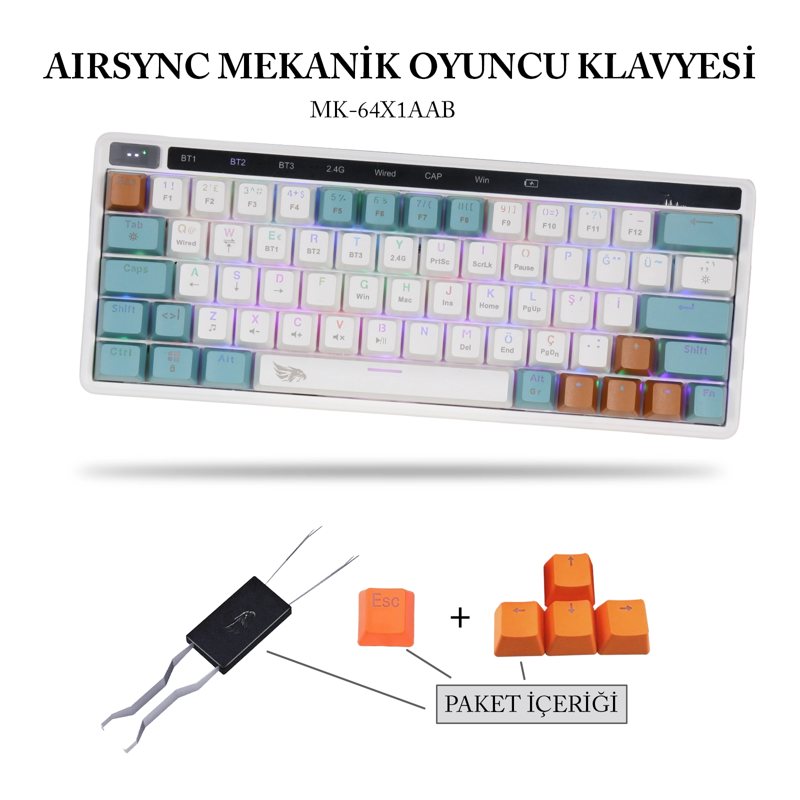 Gameagle Airsync MK-64X1AAB Mekanik Kablosuz Rgb Işıklı Oyuncu Klavye ...