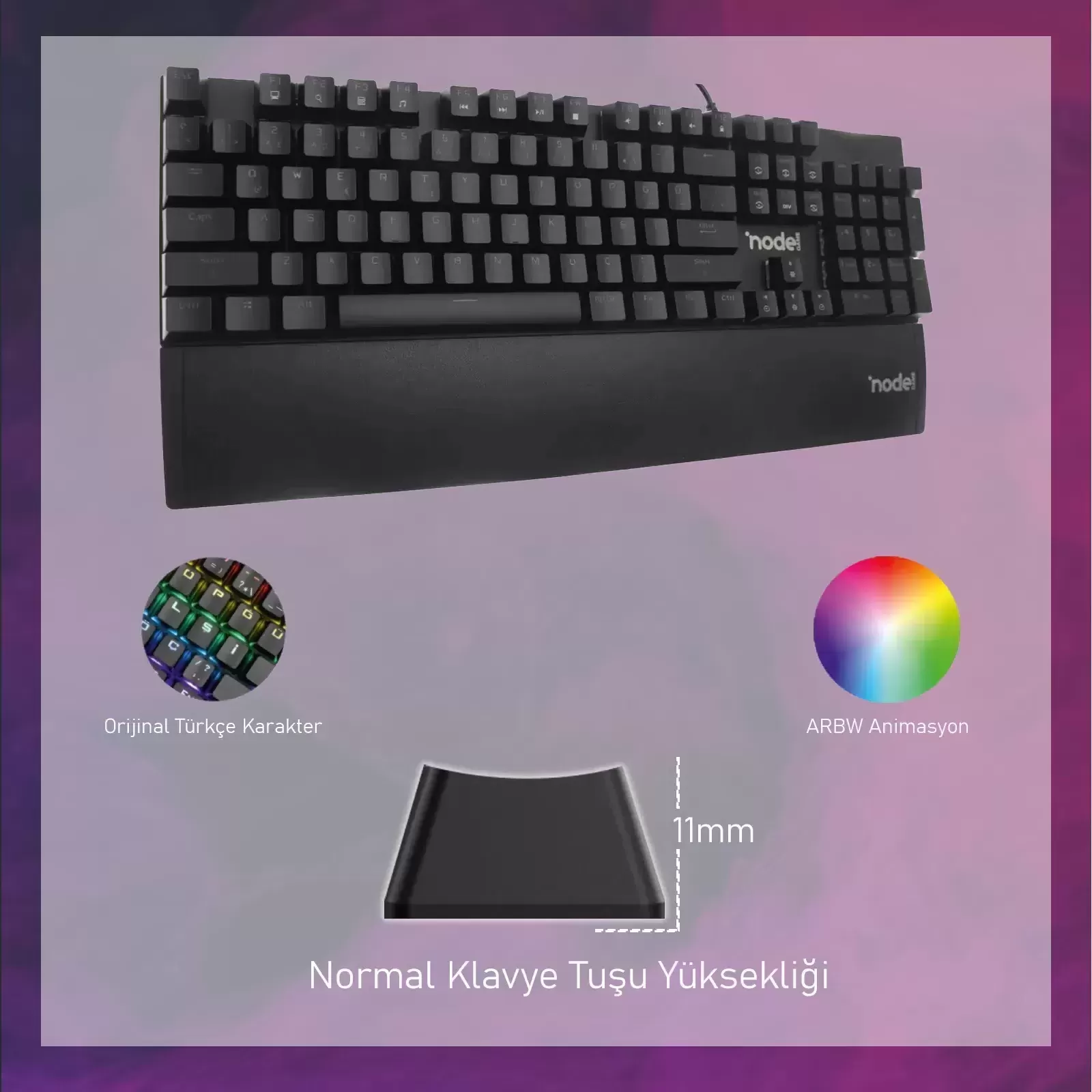 Node Game ND-MK100 Rainbow Aydınlatmalı Oyuncu Gamer Gerçek Mekanik ...