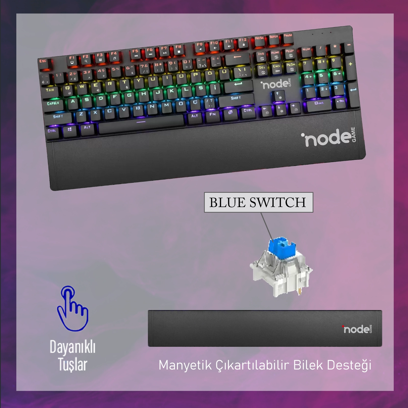 Node Game ND-MK100 Rainbow Aydınlatmalı Oyuncu Gamer Gerçek Mekanik ...