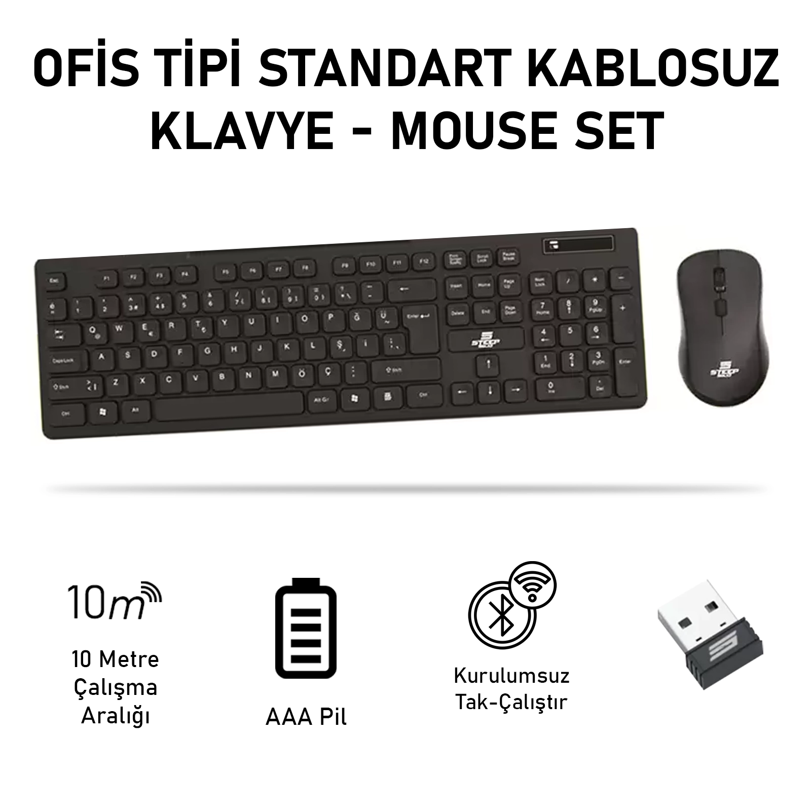Steep Solid ST-WKM01S Ofis Tipi Standart Kablosuz Klavye - Mouse Set Satın Al - Aynı Gün Kargo