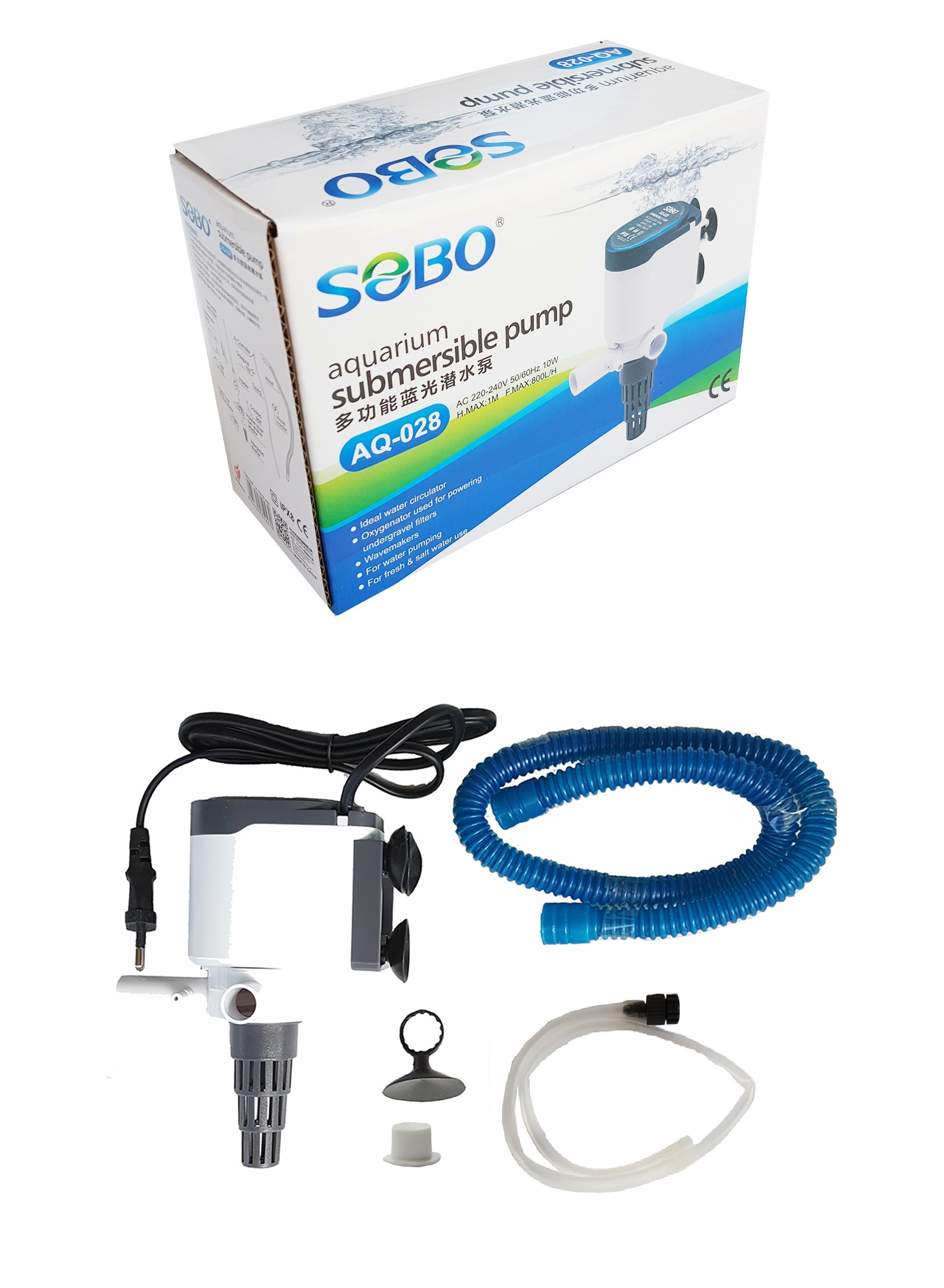 Sobo Akvaryum Kafa Motoru AQ-028 10W 800LT/SAAT - mixpet.com.tr