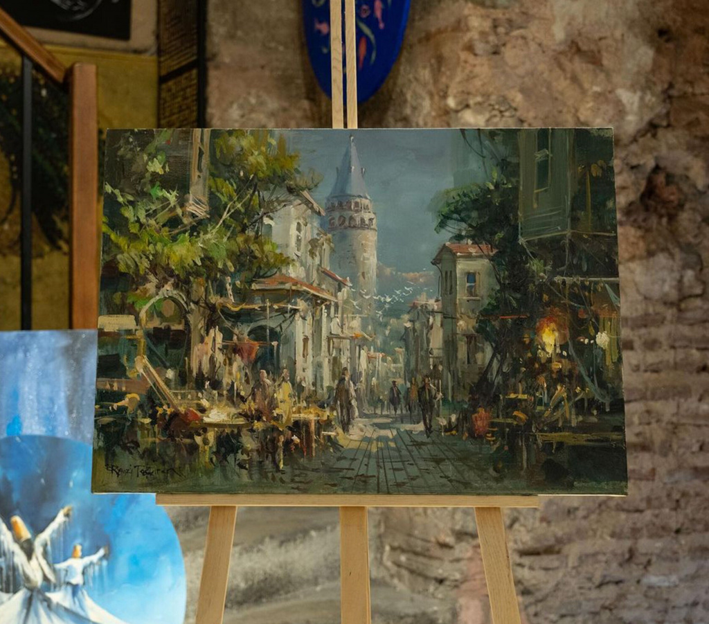 Galata Tower Istanbul Painting, Vintage Istanbul Canvas Art, Istanbul ...