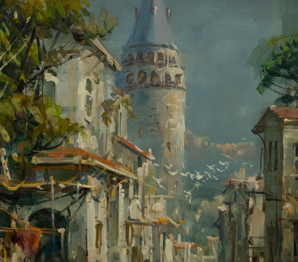 Galata Tower Istanbul Painting, Vintage Istanbul Canvas Art, Istanbul ...