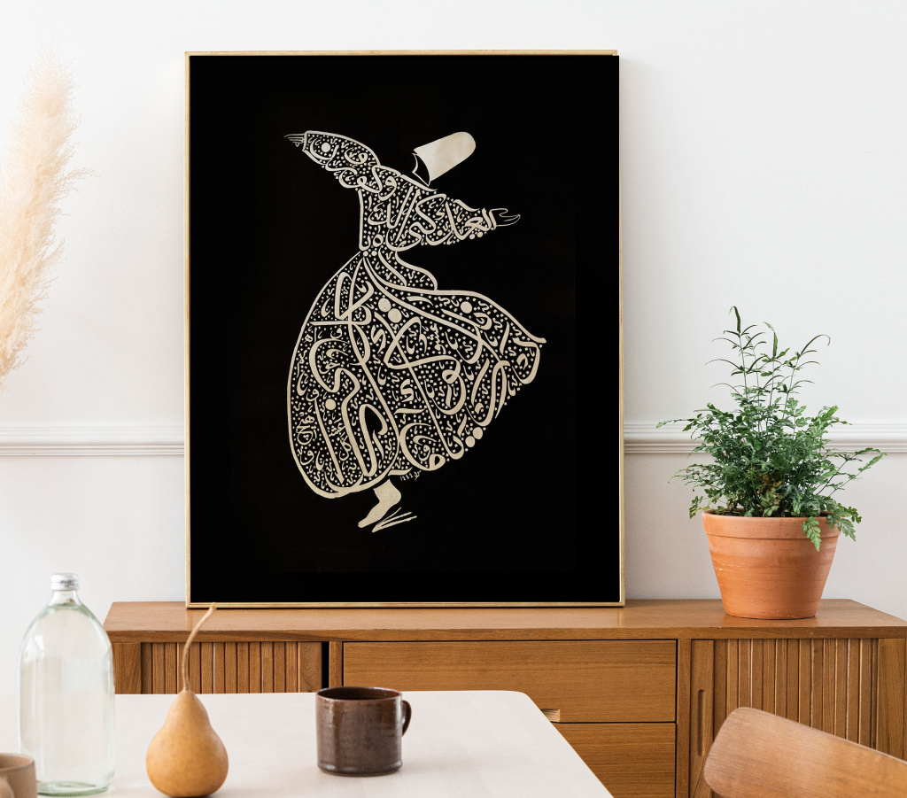 Silver Rumi Islamic Art, Whirling Dervish Wall Art, Rumi Dervish ...