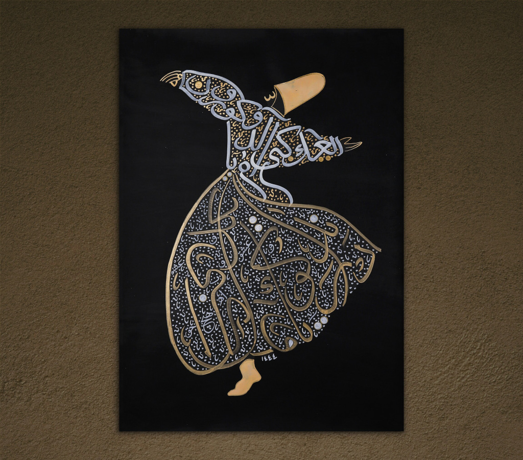 Dervish Canvas Art, Semazen Wall Decor, Mevlana Wall Art, Calligraphic ...