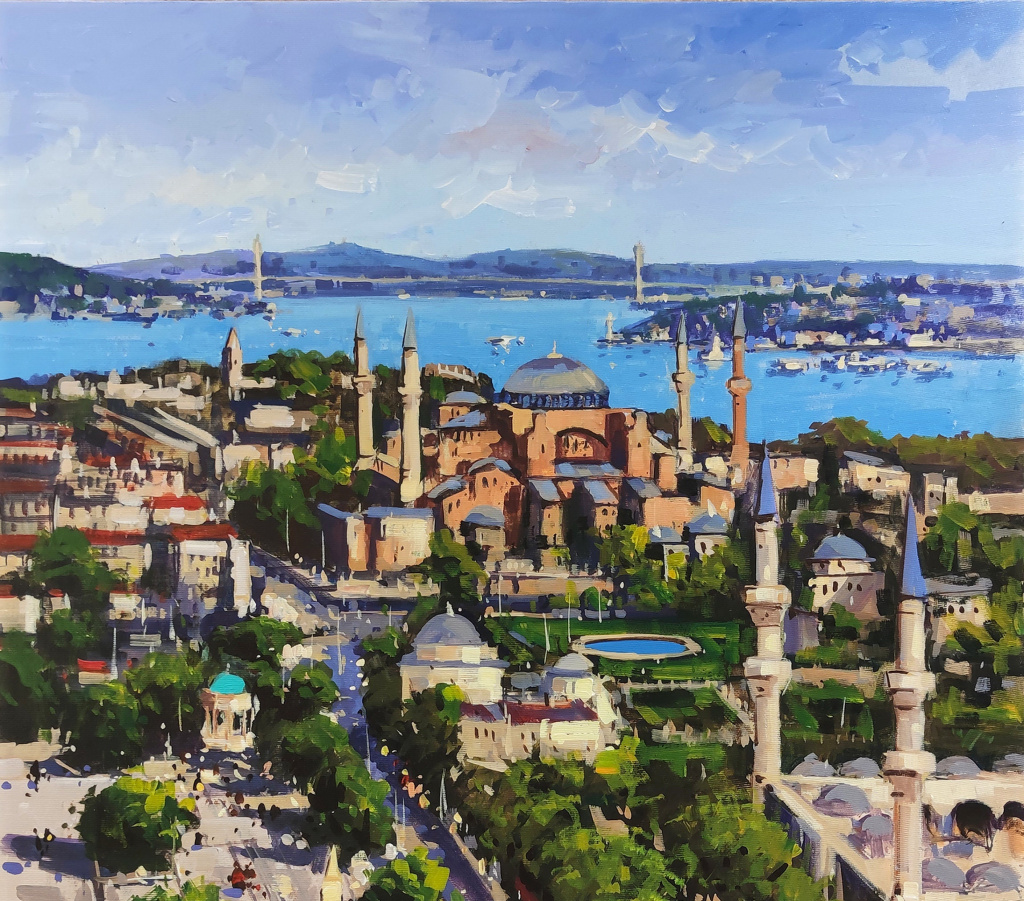 Sultanahmet Meydanı ve Aya Sofya Kanvas Tablo Tuval Üzerine Yağlıboya ...