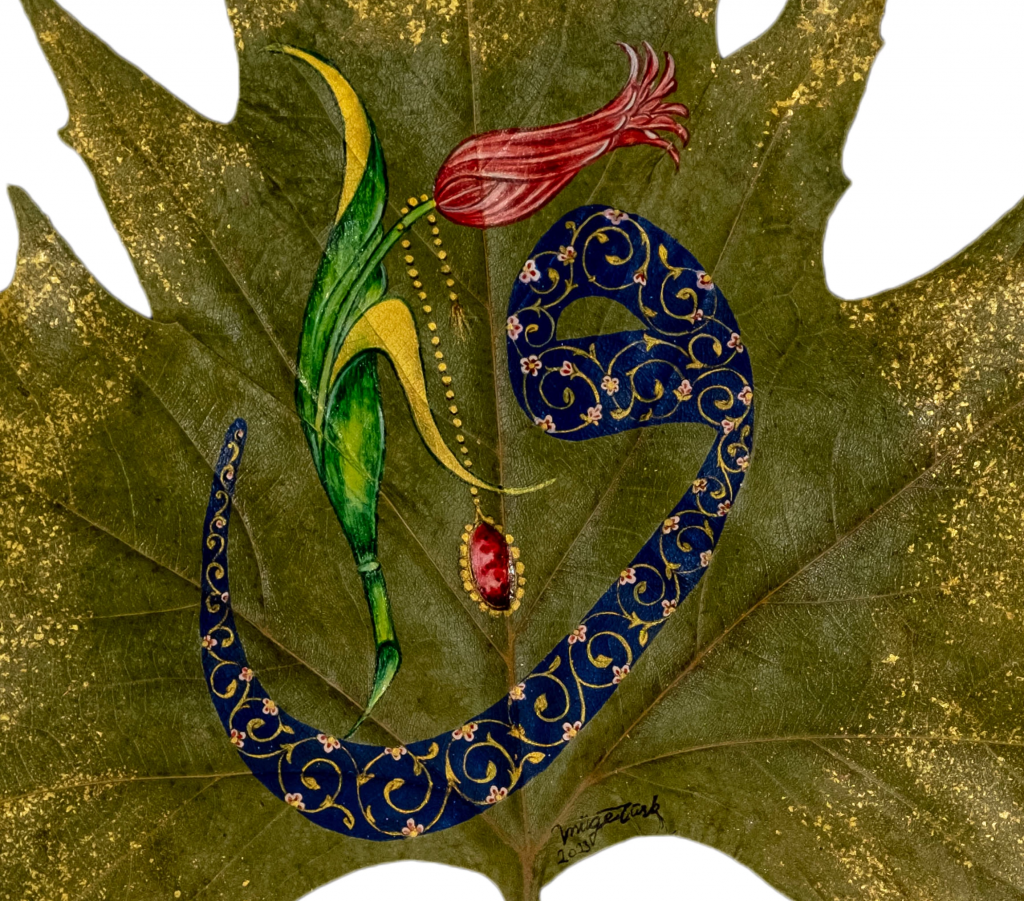 Vav Islamic Calligraphy Handwritten on Maple Leaf Decorated with ...