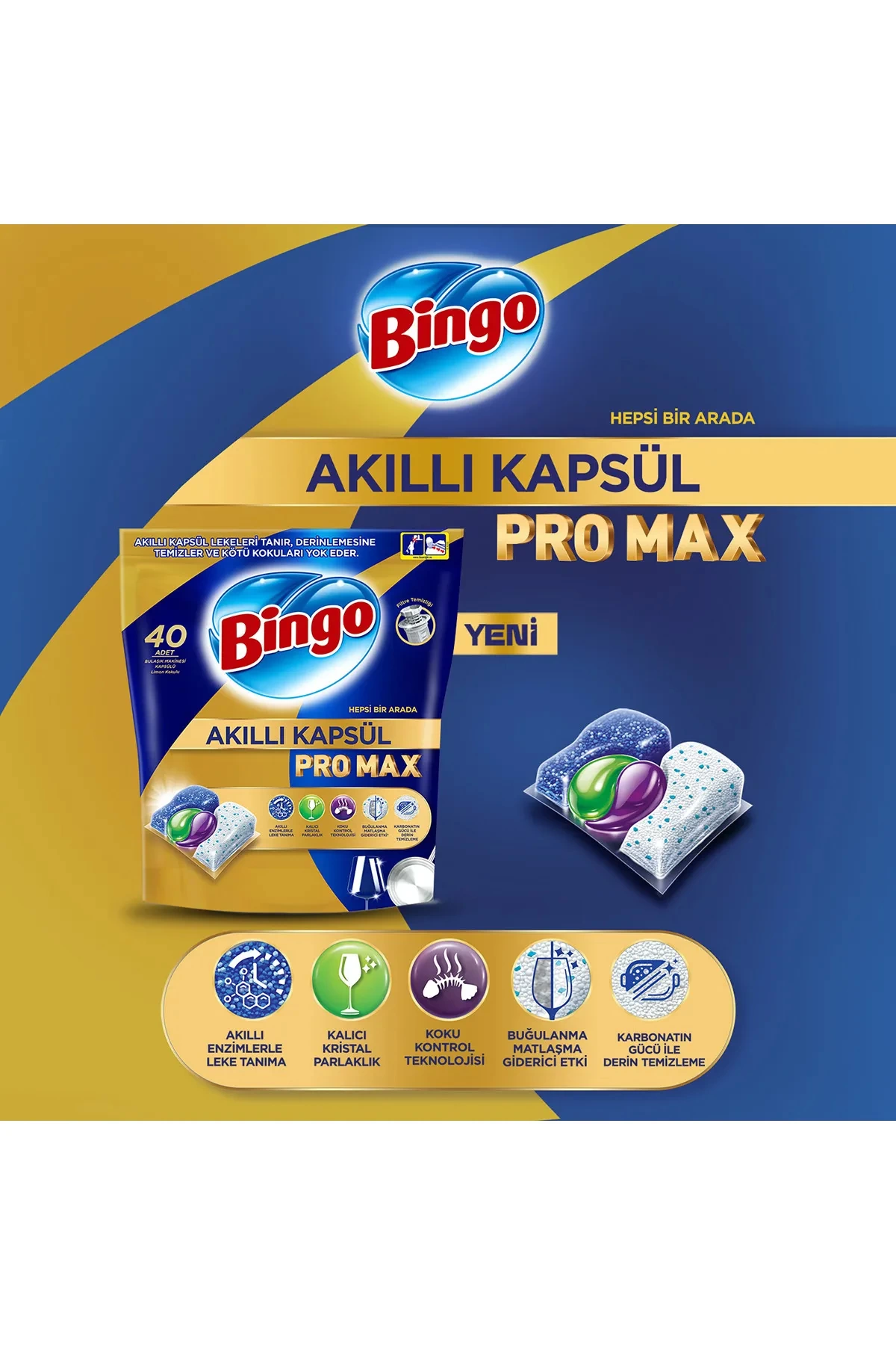 Bingo Akıllı Kapsül Pro Max Bulaşık Makinesi Deterjanı 20 Adet