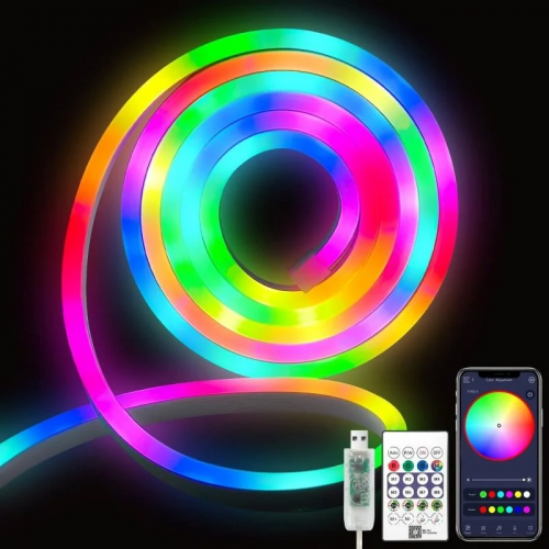 Sese Duyarlı Animasyonlu RGB Kumandalı 5 Metre Neon Şerit Hortum Led ...
