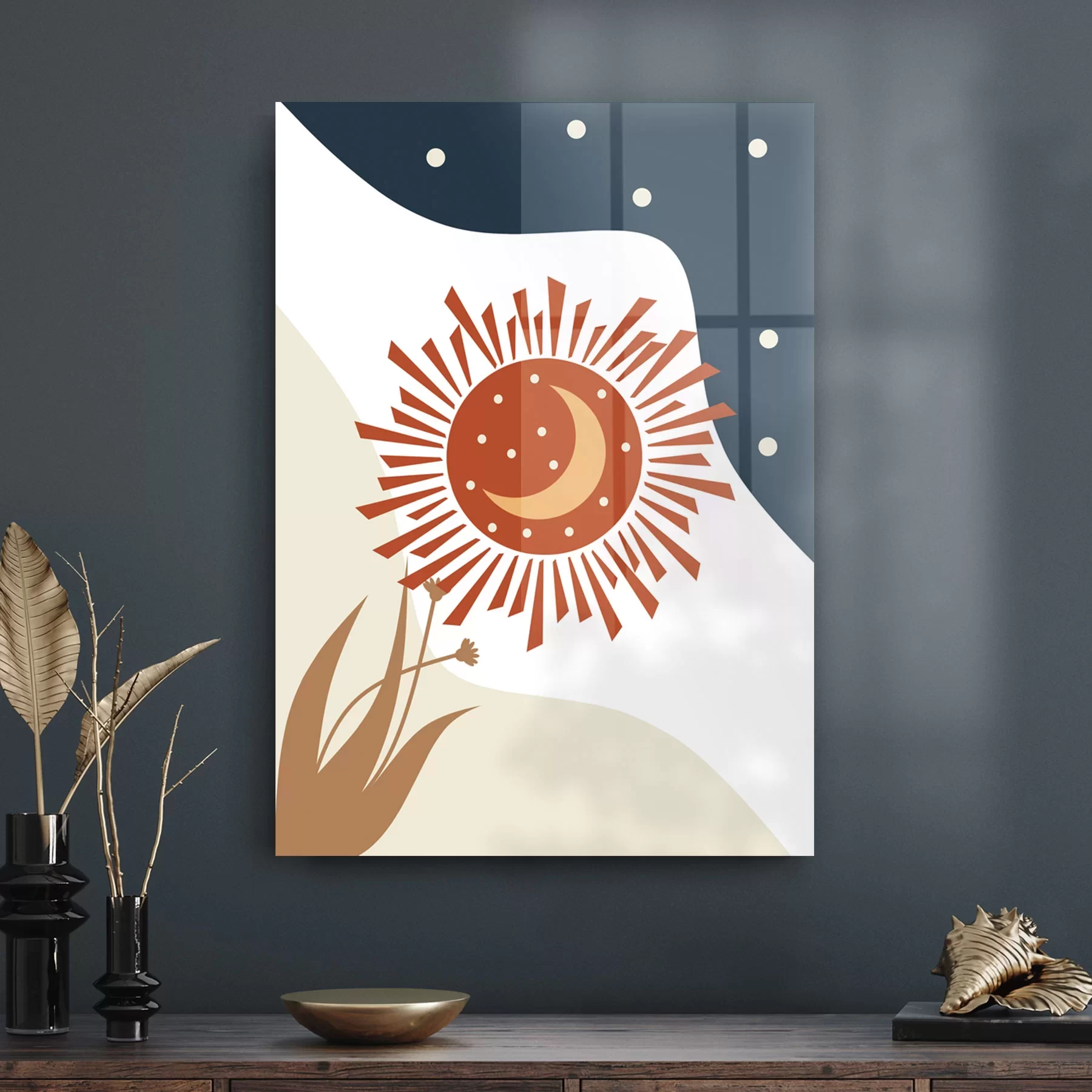Decovetro Cam Tablo Shiny Sun And Moon 30x40 cm