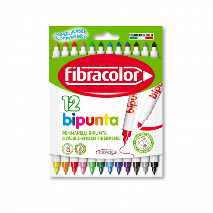 FİBRACOLOR BİPUNTA KEÇELİ KALEM ÇİFT UÇLU 12 RENK