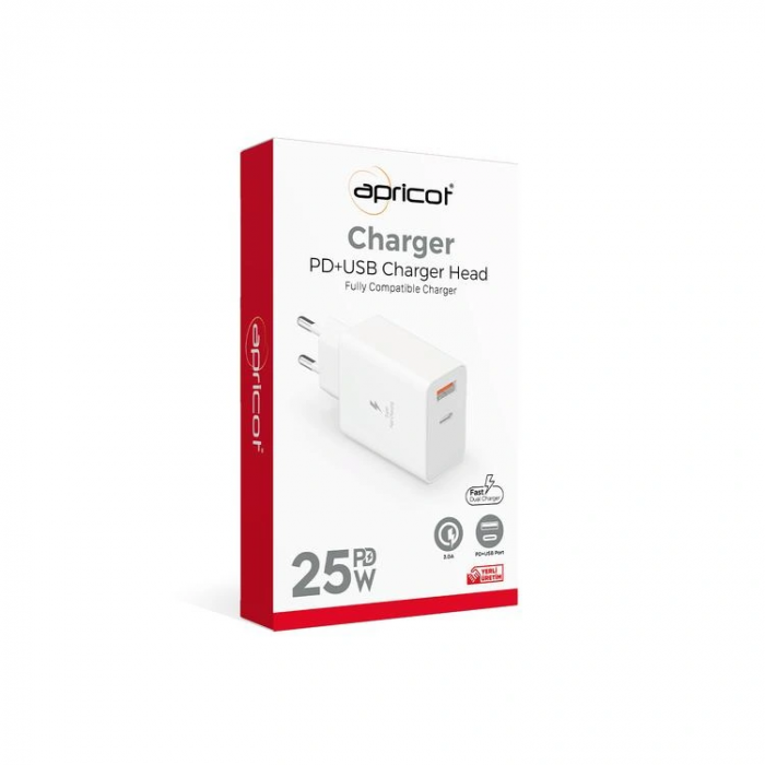 APRİCOT APC-PD26 25W PD+USB PORT EV TİPİ BEYAZ ŞARJ ADAPTÖRÜ