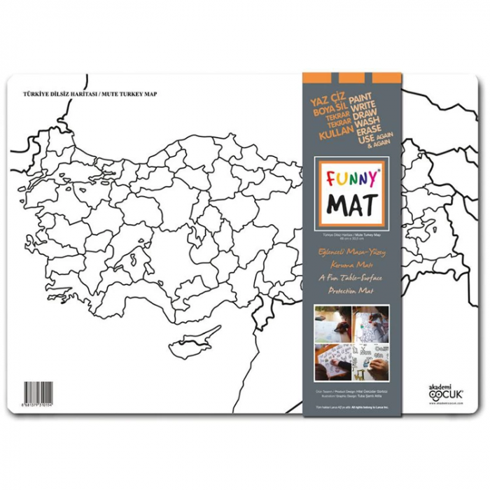 AKADEMİ ÇOCUK - FUNNY MAT - TÜRKÇE DİLSİZ HARİTASI 48x33,5cm