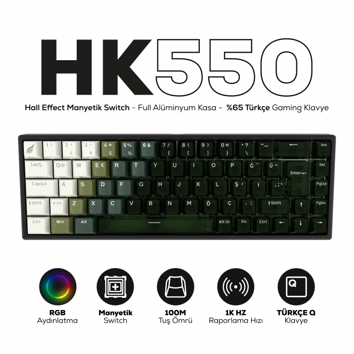 HK550 Hall Effect Manyetik Switch Rapid Trigger RGB 1k Hz 1 Ms Kablolu ...