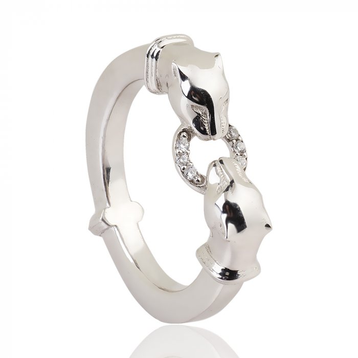 White Gold Tiger Shaped Stone Embroidered Wedding Ring For Women