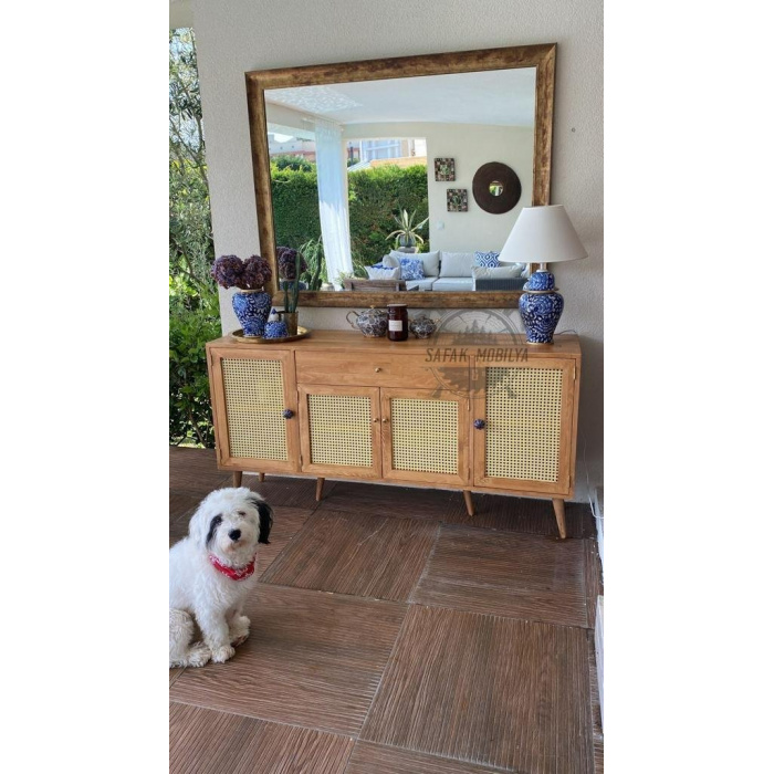 Wooden solid cane cover detail console