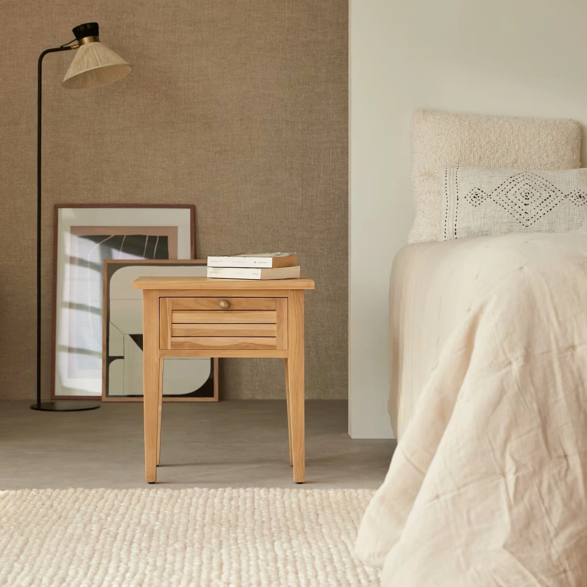 Loggia Solid Wood Natural Bedside Table