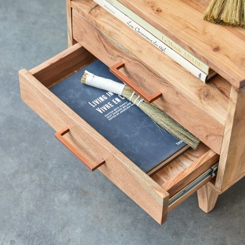 ŞafakMobilya Oslo Model Açık Ceviz Renk Masif Ahşap Komodin 48x50x35 cm ...