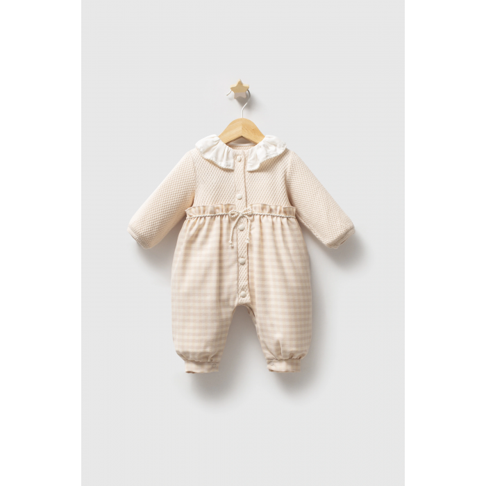 Toptan Kız Bebek College Tulum Pudra Renk Mevsimlik Tulum (0-9 Ay)