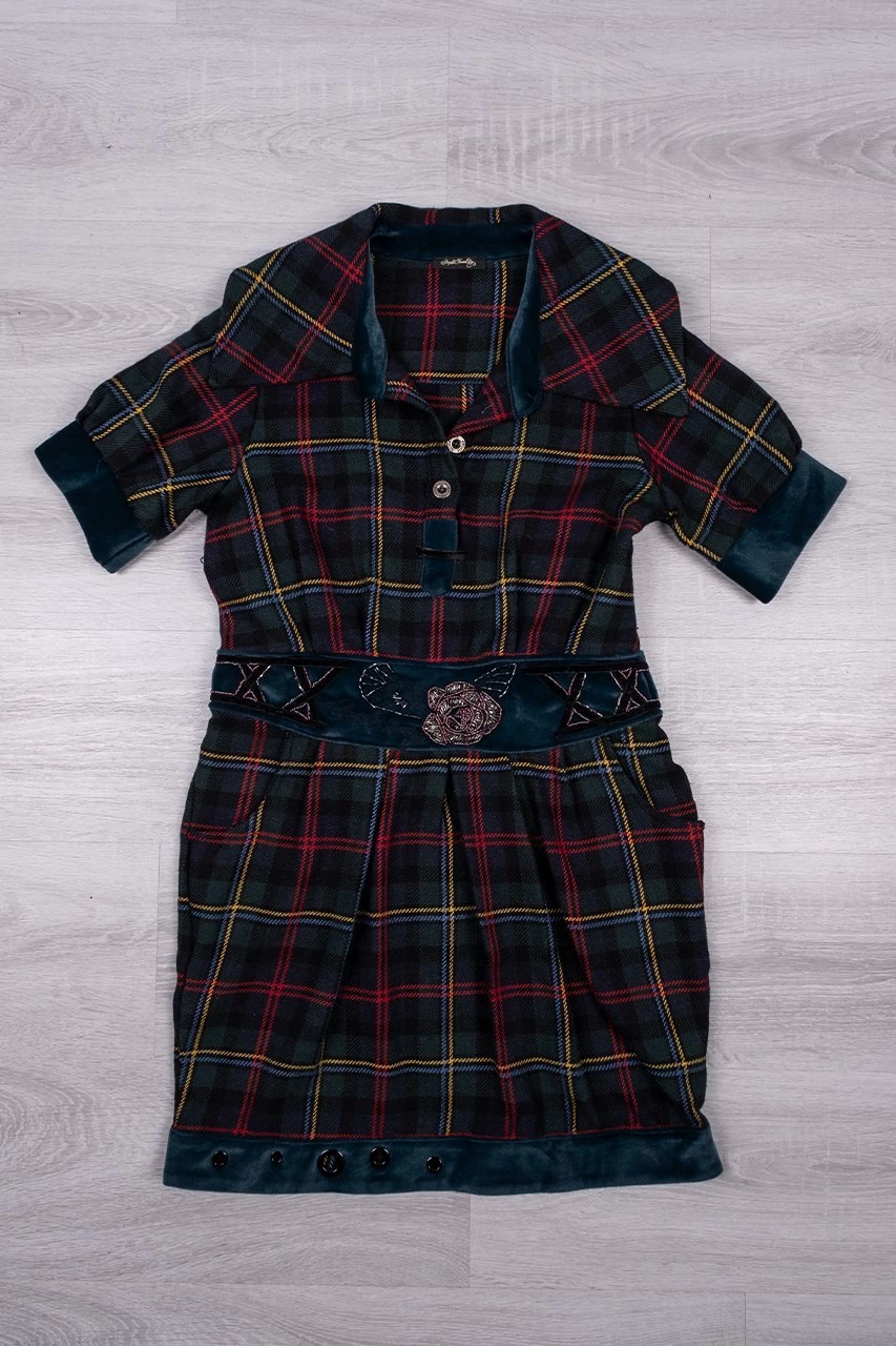 Angels Never Die İşlemeli Ekose Yün Elbise - Pereni