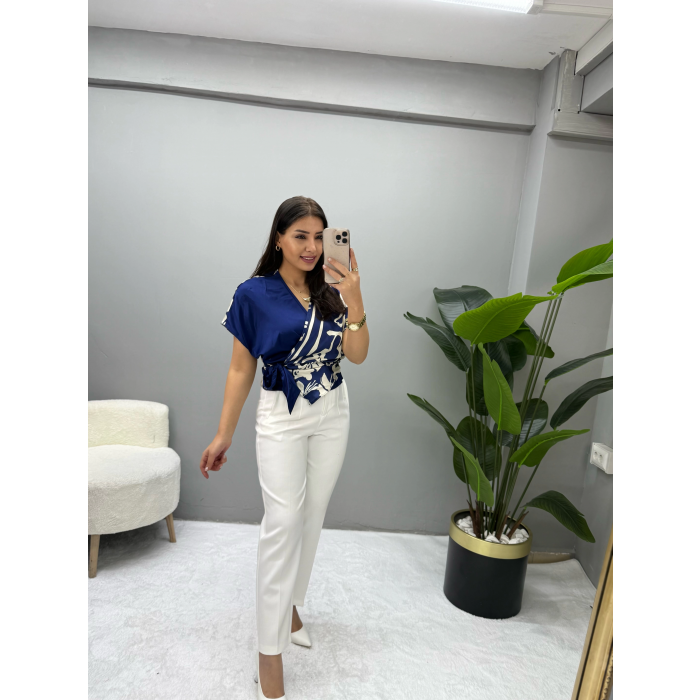 Lüx Kalite Saten Kruvaze Bluz