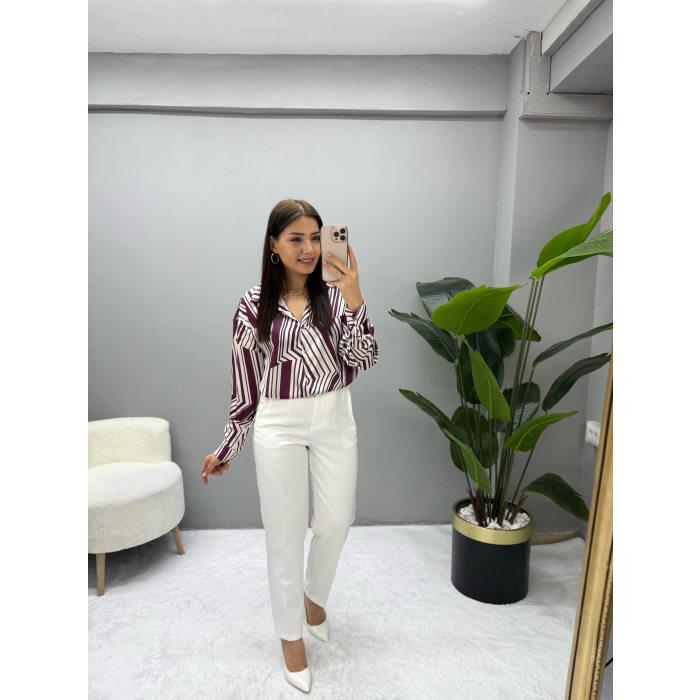 Mimbo Premium Çizgili Saten Gömlek